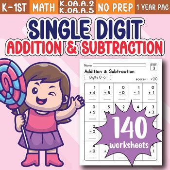 Single Digit Addition And Subtraction Worksheet One Digit Numbers Fact Fluency