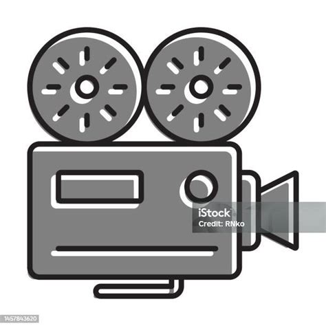 회색 아이콘 오래된 캠코더로 채워진 선형 레트로 악기로 영화 촬영 영화의 필름 녹화 간단한 흑백 벡터 영화에 대한 스톡 벡터 아트 및 기타 이미지 Istock