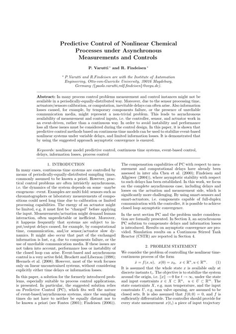 Pdf Predictive Control Of Nonlinear Chemical Processes Under Asynchronous Measurements And