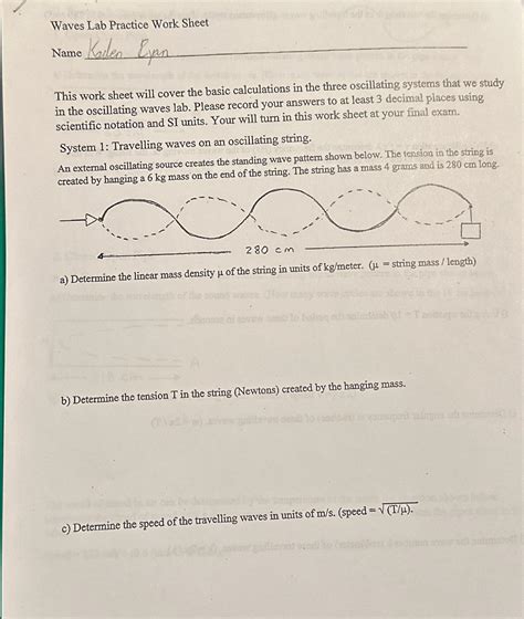 Solved Waves Lab Practice Work SheetNameThis Work Sheet Will Chegg Com