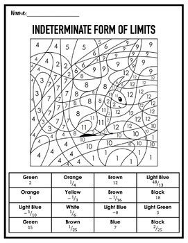 Indeterminate Form Of Limits Color By Number Activity By Newton S Solutions