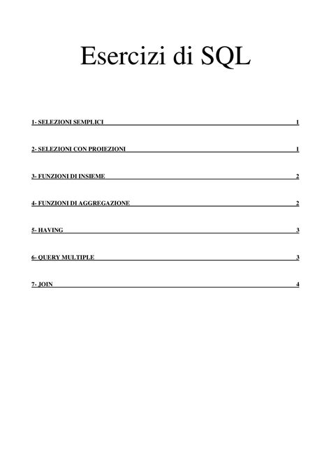 Esercizi In Linguaggio Sql Docsity