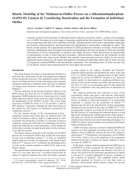 Pdf Lumping Analysis For The Methanol Conversion To Olefins Kinetic