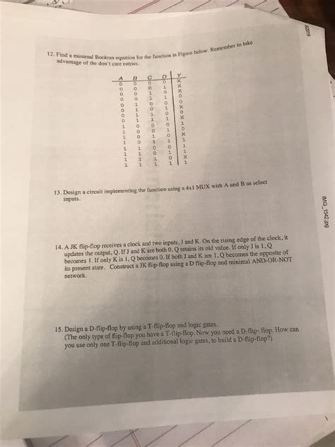 Solved 12 Find A Minimal Boolean Equation For Advanmage Of