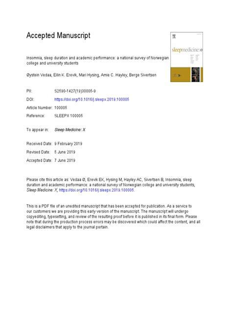 Insomnia Sleep Duration And Academic Performance A National Survey Of Norwegian College And