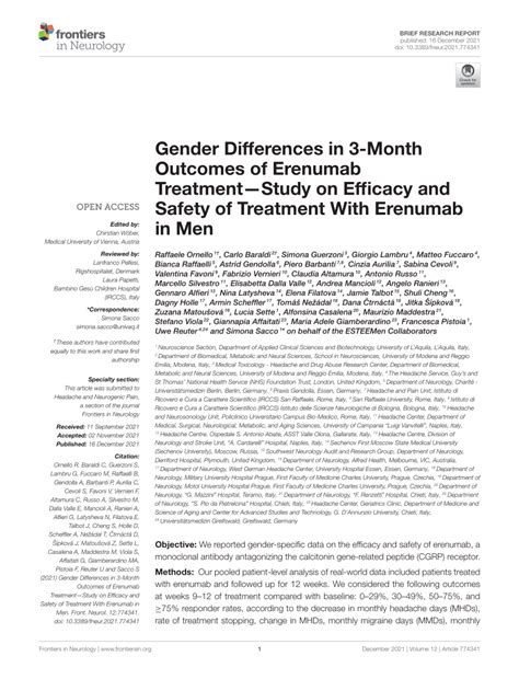 Pdf Gender Differences In 3 Month Outcomes Of Erenumab Treatment