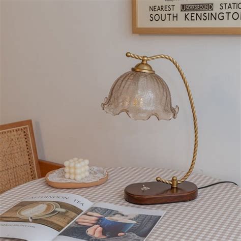 Mid Century Vintage Brass Glass Flower Table Lamp Homelights