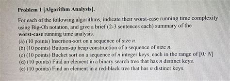 Solved Problem 1 Algorithm Analysis For Each Of The