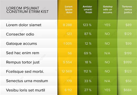 multipurpose table layout template with nice folded design yellow and