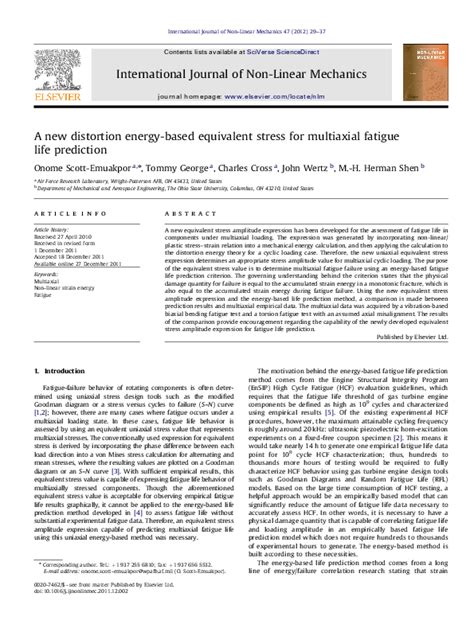 Pdf A New Distortion Energy Based Equivalent Stress For Multiaxial Fatigue Life Prediction