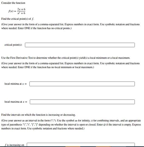 Solved Consider The Functionf X 2x 6x2 6find The Critical