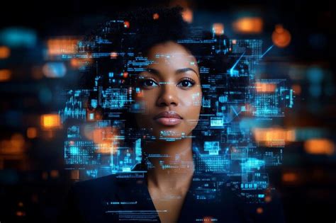 Young Woman Immersed In Futuristic Technology Artificial Intelligence And Data Visualization
