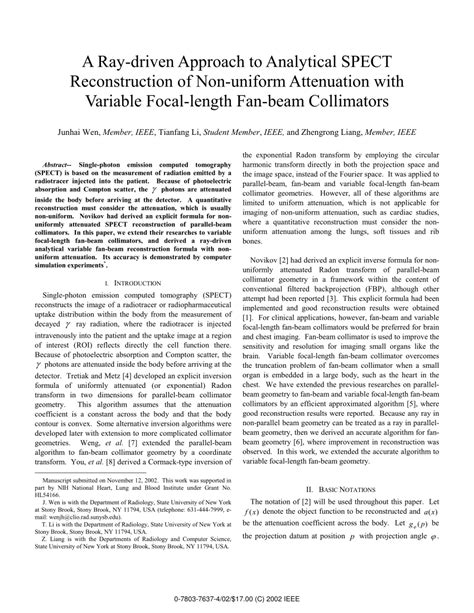 Pdf A Ray Driven Approach To Analytical Spect Reconstruction Of Non Uniform Attenuation With