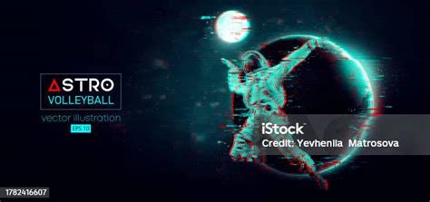 배구 선수 우주 비행사 우주 활동 지구 화성 행성 우주를 배경으로 한 추상적인 실루엣 배구 선수 우주 비행사가 공을 칩니다 벡터 3d 렌더링 그림 Championship에