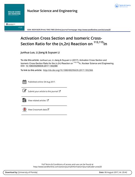 Pdf Activation Cross Section And Isomeric Cross Section Ratio For The N 2 N Reaction On