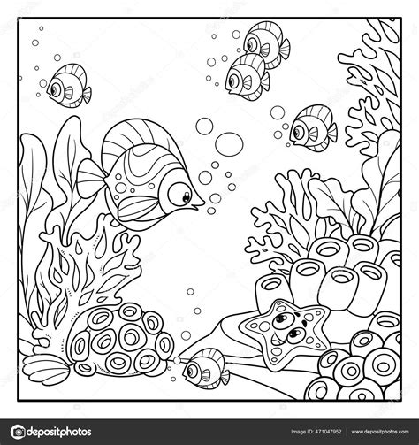 ปลาบนพ นหล งปะการ งและสาหร ายท าหนดไว าหร บหน แยกจากส ขาว ภาพเวกเตอร์สต็อกโดย ©yadviga 471047952