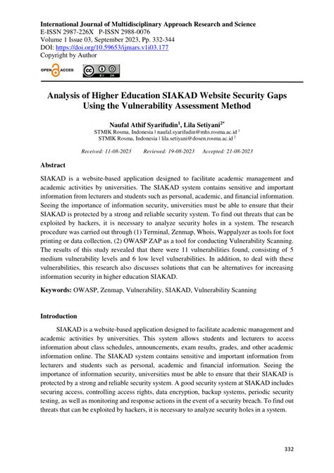 PDF Analysis Of Higher Education SIAKAD Website Security Gaps Using The Vulnerability