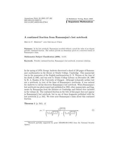 a continued fraction from ramanujan s lost notebook pdf
