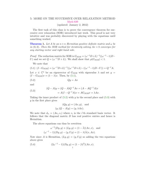 5 More On The Successive Over Relaxation Method