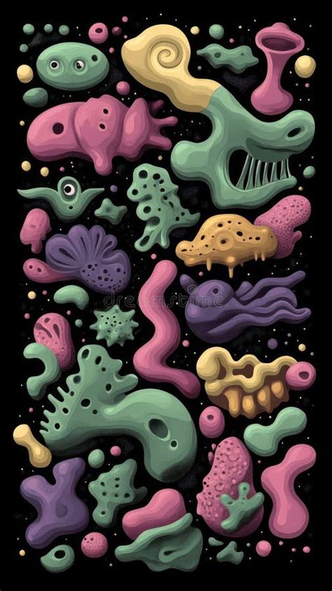 A Vibrant Illustration Of Abstract Colorful Microorganisms And Shapes On A Dark Background