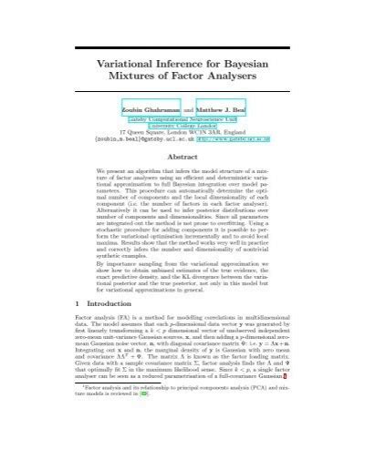 variational inference for bayesian mixtures of factor analysers [pdf]