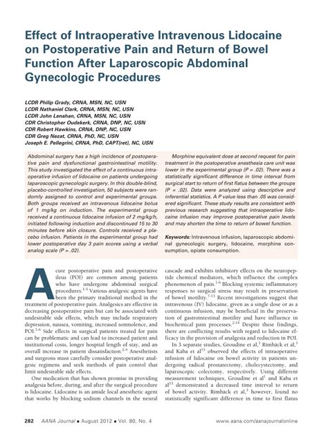 Pdf Effect Of Intraoperative Intravenous Lidocaine On Postoperative