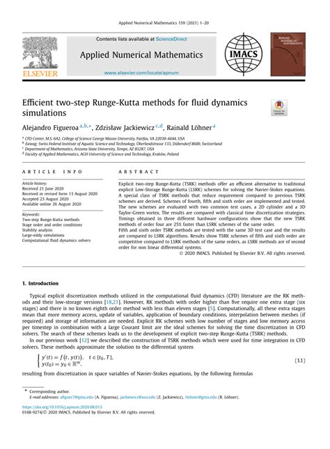 Pdf Efficient Two Step Runge Kutta Methods For Fluid Dynamics Simulations