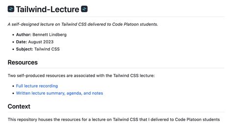 Github Bennettlindberg Tailwind Lecture A Self Designed Lecture On Tailwind Css Delivered To