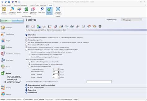 Memoq Online Project Settings Content Source Connectionfor Projects Created Without A Template