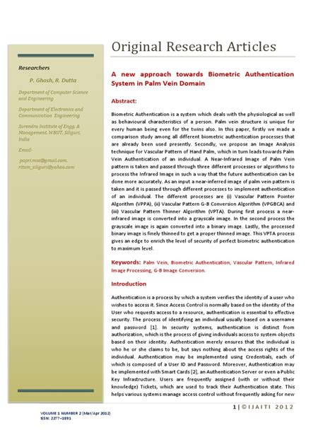 Palm Vein Authentication Pdf Biometrics Authentication