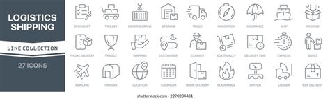 Logistics Shipping Linear Signed Icon Collection Stock Vector Royalty Free 2290204481