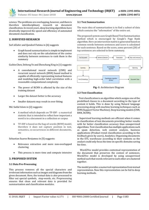 Irjet Automated Document Summarization And Classification Using Deep