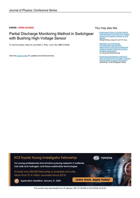 Pdf Partial Discharge Monitoring Method In Switchgear With Bushing High Voltage Sensor