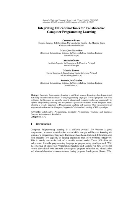 Pdf Integrating Educational Tools For Collaborative Computer