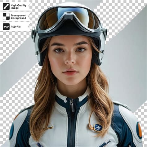 Premium Psd A Woman Wearing A Snow Suit With Goggles On Her Head