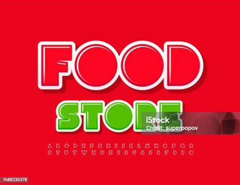 벡터 다채로운 배너 식품 매장 추상 스타일 알파벳 문자와 숫자 세트 건강한 식생활에 대한 스톡 벡터 아트 및 기타 이미지 건강한 식생활 고급 고기 Istock