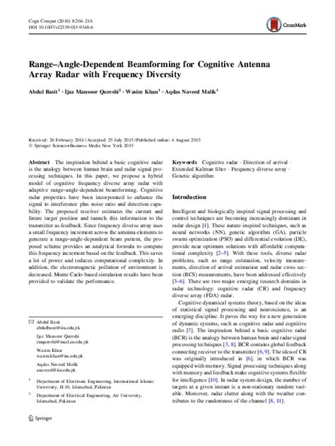 pdf range angle dependent beamforming for cognitive antenna array