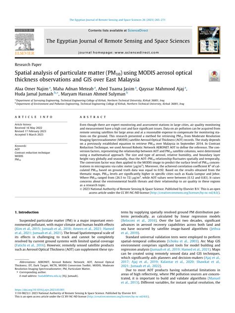 pdf spatial analysis of particulate matter pm 10 using modis