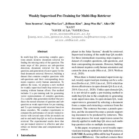 Weakly Supervised Pre Training For Multi Hop Retriever Acl Anthology