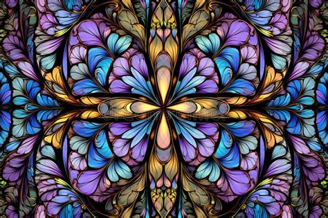 Multicolored Symmetrical Pattern In Stained Glass Window Style Stock Illustration Illustration