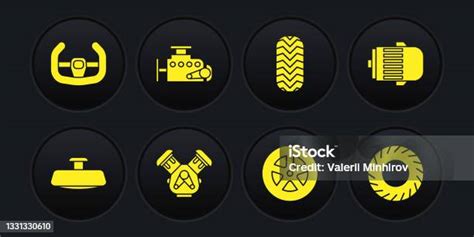 자동차 거울 전기 엔진 휠 타이어 및 스포츠 스티어링 아이콘을 설정합니다 벡터 가장자리에 대한 스톡 벡터 아트 및 기타 이미지 가장자리 거울 검은색 Istock