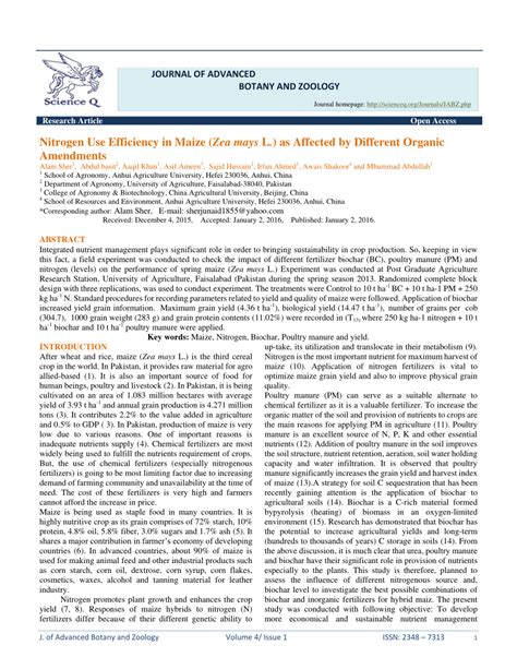 (PDF) Nitrogen Use Efficiency in Maize (Zea mays L.) as Affected by Different Organic Amendments