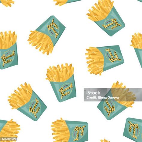 녹색 종이 상자 배경에 감자 튀김 패스트 푸드 벡터 원활한 패턴 0명에 대한 스톡 벡터 아트 및 기타 이미지 0명 가득 찬