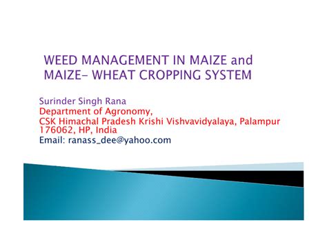 Pdf Weed Management In Maize