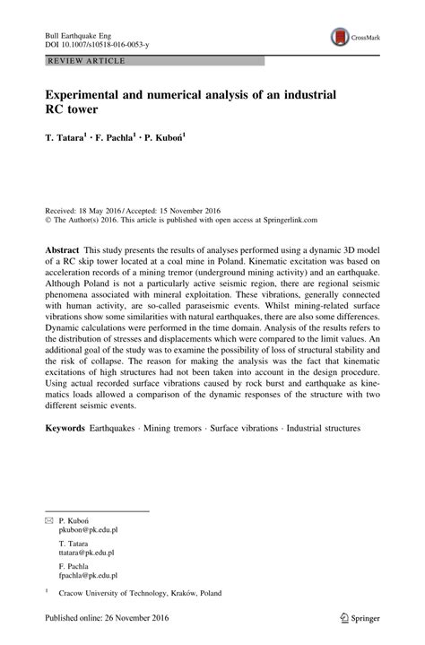 Pdf Experimental And Numerical Analysis Of An Industrial Rc Tower
