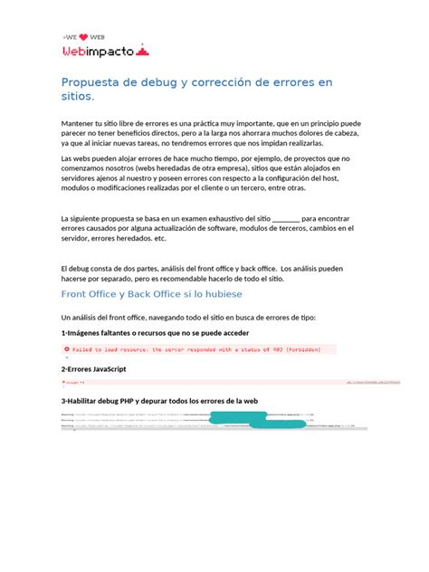 Propuesta De Debug Y Corrección De Errores En Sitios Pdf