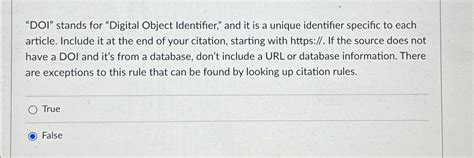 Solved DOI Stands For Digital Object Identifier And It Chegg Com