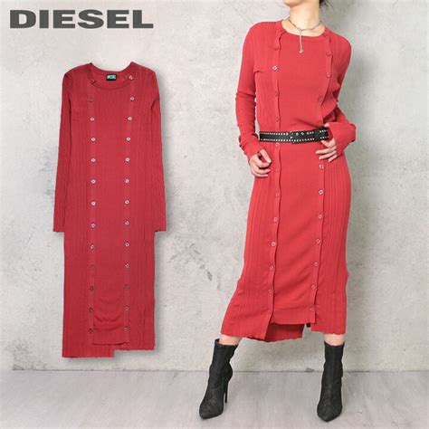 【楽天市場】★diesel ディーゼル レディース★ダブルフロントボタン 薄手 スリムフィット 長袖リブニットマキシワンピース【m