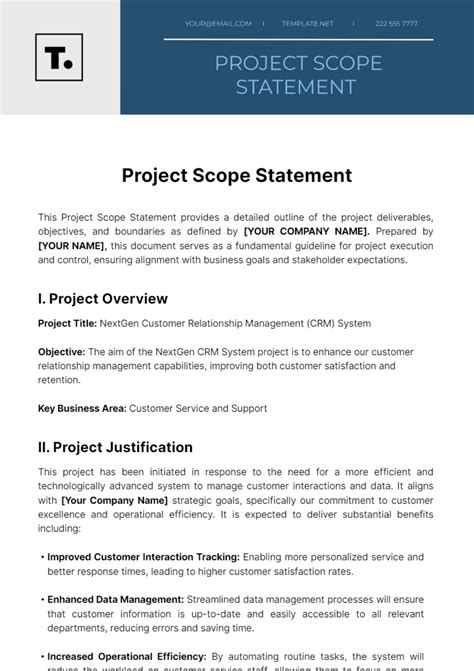 Project Scope Statement Template Printable Art And Words