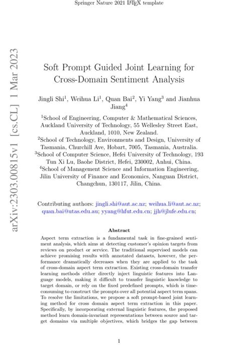 soft prompt guided joint learning for cross domain sentiment analysis
